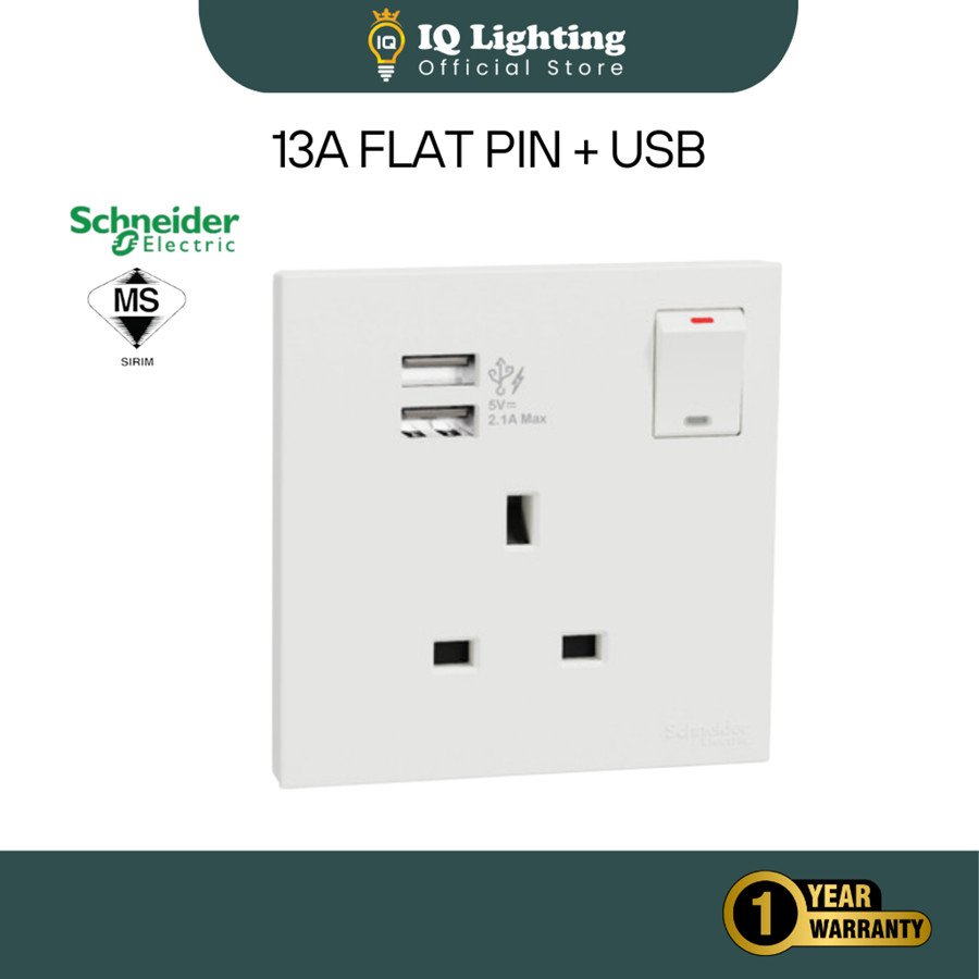 Schneider Electric Avatar On 13A Flat PIN USB / USB+Type C Series ...