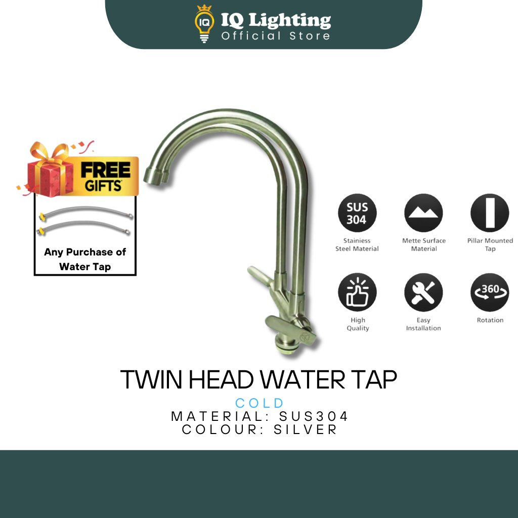 Stainless Steel Twin Head Water Tap - IQ Lighting