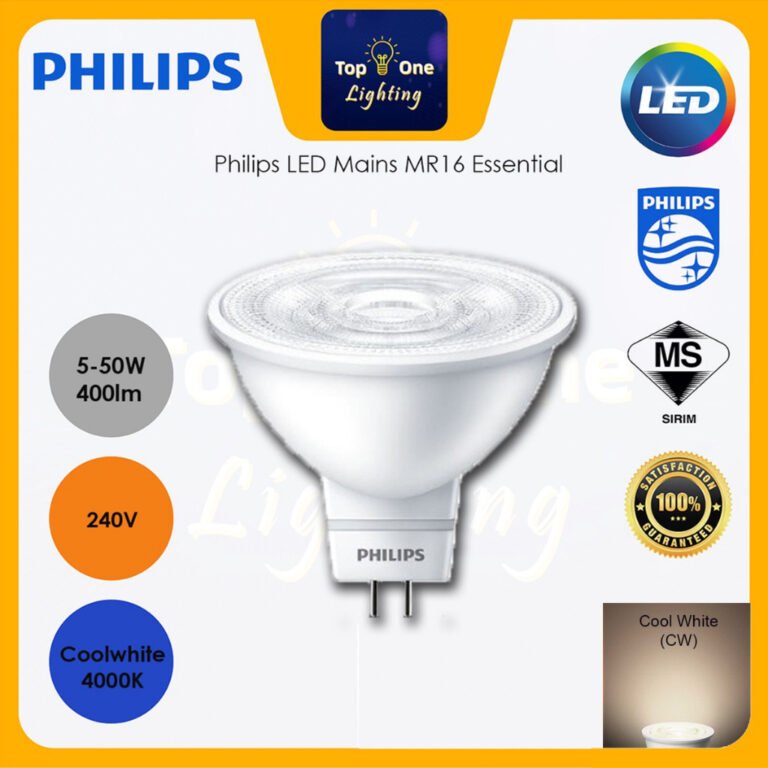 Philips LED Mains MR16 Essential 240V 36 Degree (5-50W 2700K/ 4000K ...